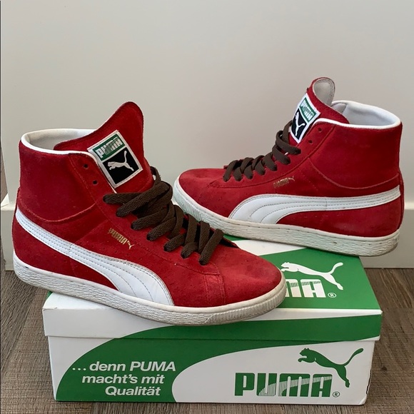 Puma | Shoes | Puma Red Suede Clyde High Top Sneaker | Poshmark
